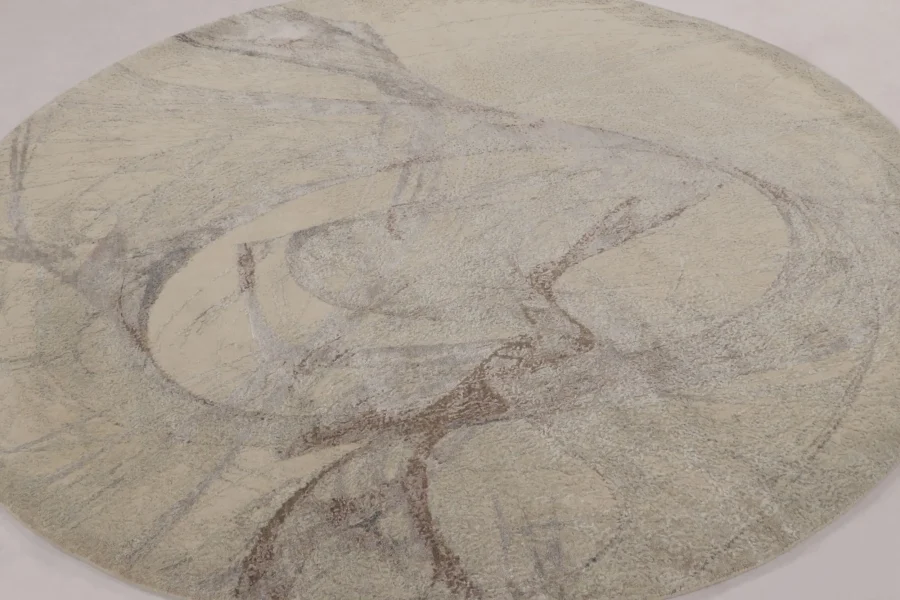 Modern Circle Rug, Bold Abstract Patterns in Silver-Gray and White